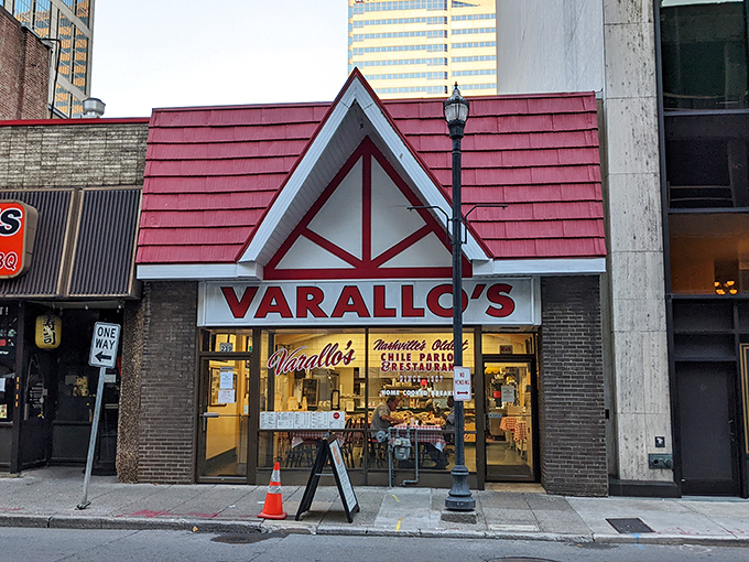 The iconic red-roofed Varallo's stands like a time capsule amid downtown Nashville's modern skyline&mdash;a culinary landmark that's outlasted countless music trends.