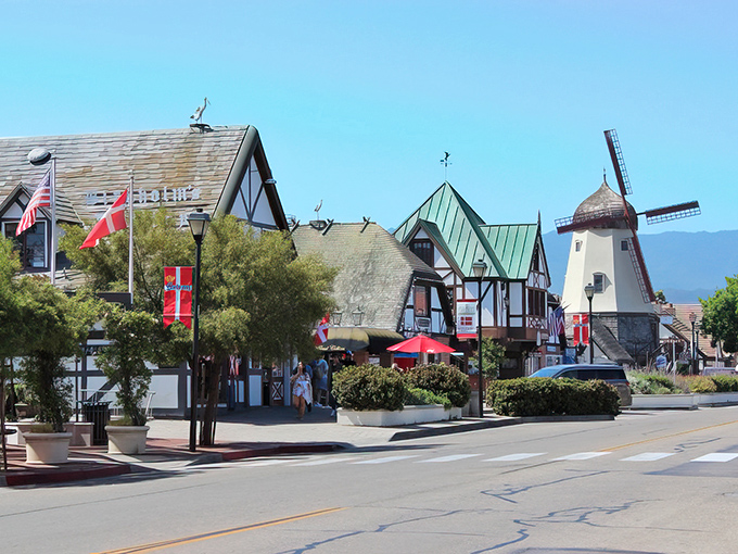 Solvang's main street looks like someone plucked a Danish village from a fairy tale and dropped it into California's wine country. Pure magic!