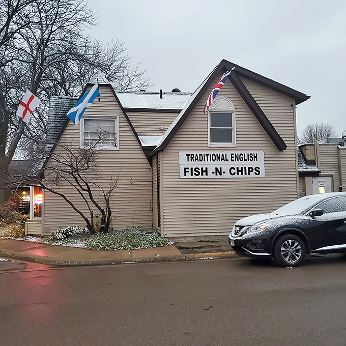 The humble exterior of Hope and Anchor flies its British colors proudly. This unassuming house-turned-pub promises authentic fish and chips that would make London jealous.