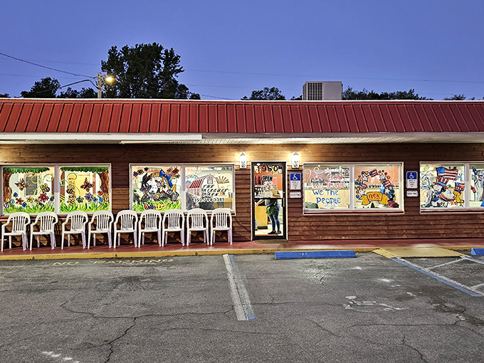 The unassuming exterior of The Biscuit Barn belies the culinary treasures within. That red roof has become a beacon for breakfast lovers throughout Crystal River.