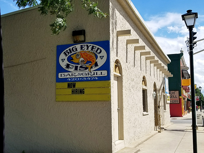 The unassuming exterior belies culinary greatness within&mdash;like finding Shakespeare performing in a gas station. That iconic fish logo promises delicious things to come.