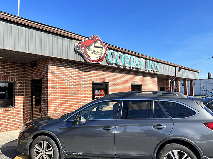 Like a lighthouse for hungry sailors, Costas Inn's iconic crab sign beckons seafood lovers to this unassuming brick building on North Point Boulevard.