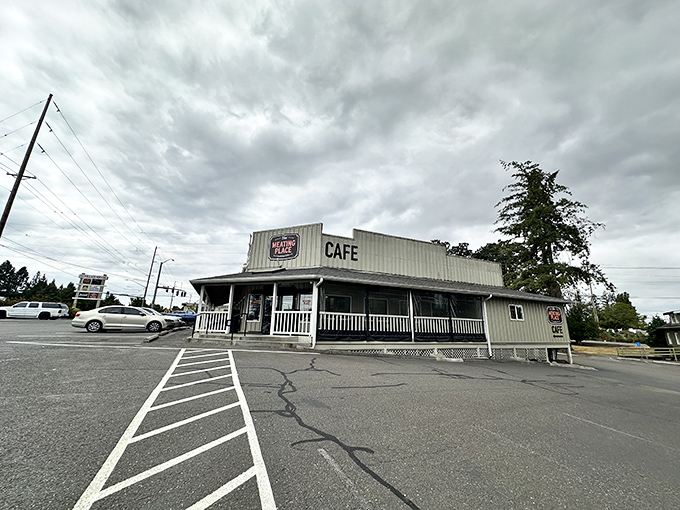 The unassuming exterior of The Meating Place Cafe stands like a culinary speakeasy in Hillsboro, proving great food doesn't need fancy architecture to be memorable.