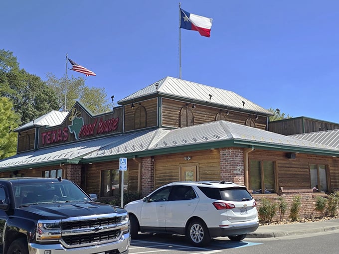 Where rustic charm meets serious meat business. The Texas and American flags proudly wave over this wooden temple to carnivorous delights.