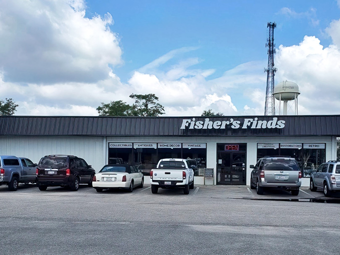 Fisher's Finds welcomes treasure hunters with its unassuming storefront. Like a poker player with a royal flush, it keeps its best cards hidden inside.