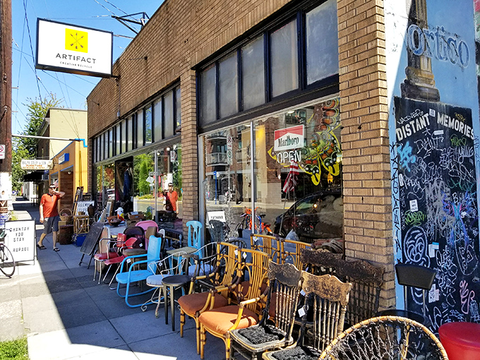 The brick building with its vibrant mural makes a statement before you even step inside &ndash; Portland's artistic spirit on full display.