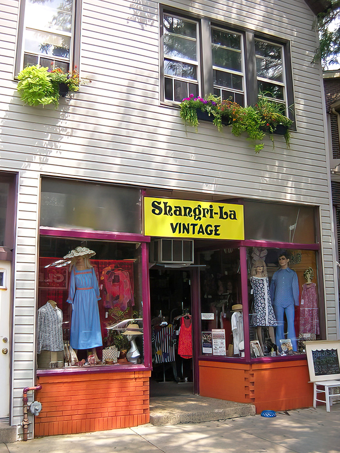 The storefront that launched a thousand vintage dreams. Shangri-La's vibrant pink trim and well-dressed mannequins beckon passersby into a world where fashion history lives on