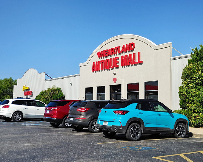 The bold red lettering against the white facade acts like a beacon for treasure hunters. This isn't just shopping&mdash;it's time travel with parking.
