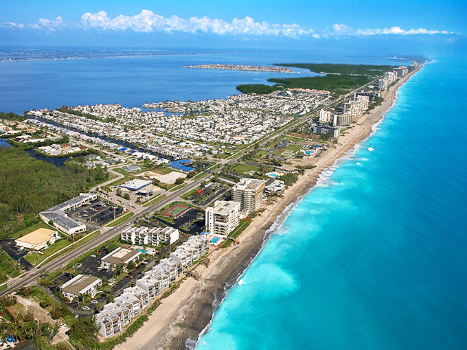From this aerial view, Jensen Beach looks like Florida's best-kept secret &ndash; where turquoise waters meet small-town charm without the tourist stampede. 