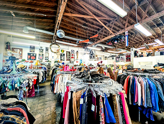 The unassuming storefront belies the cinematic treasures within. Even the sidewalk racks hint at the Hollywood history awaiting inside.