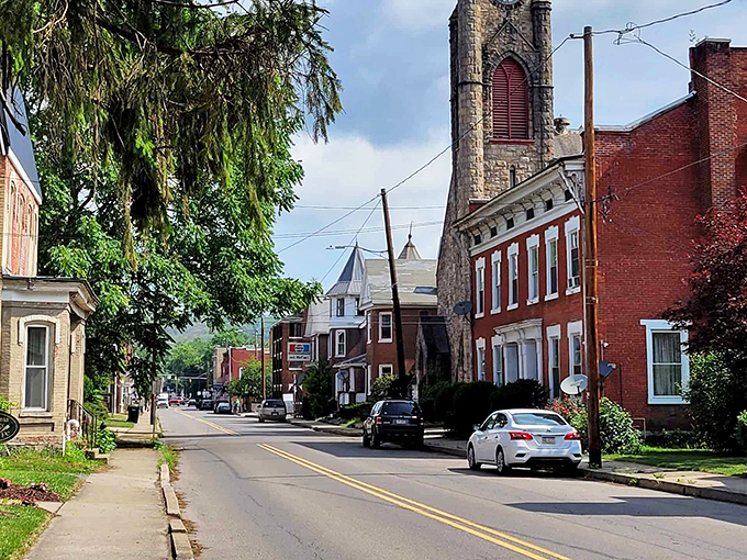 Jersey Shore's main street showcases classic small-town America with its historic church tower standing sentinel over brick buildings and tree-lined sidewalks.