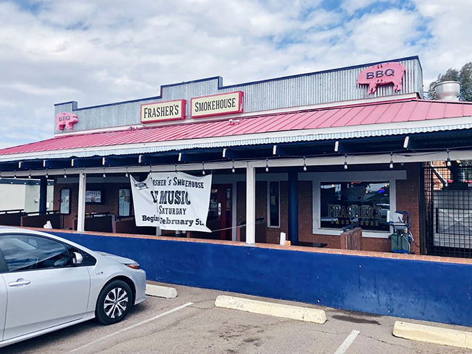 The unassuming red-roofed building with its simple signage is like a barbecue speakeasy &ndash; those in the know come flocking for smoky treasures inside.