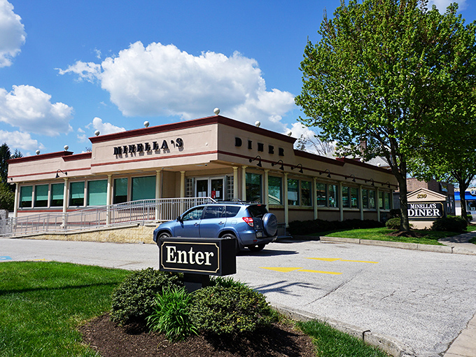 Minella's Diner stands proudly against the Pennsylvania sky, a beacon of breakfast hope for hungry travelers and locals alike.