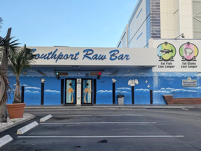 The blue facade of Southport Raw Bar isn't trying to impress anyone, which is exactly why it impresses everyone. Florida dining philosophy at its finest!