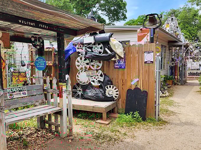 The unassuming entrance to Austin's most peculiar attraction looks like a garage sale collided with a modern art exhibit&mdash;and neither one apologized.