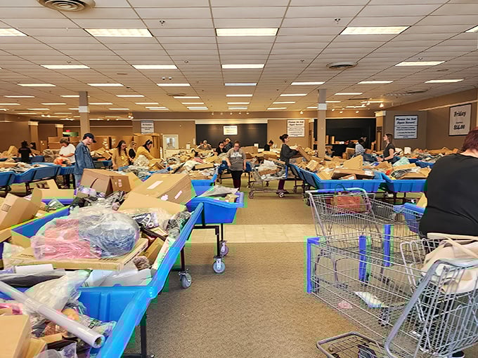 The serious business of bargain hunting in action. Notice the concentration on shoppers' faces&mdash;this isn't amateur hour at the discount rodeo.