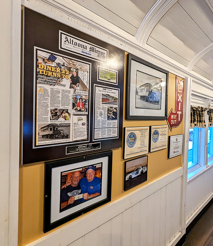 The wall of fame tells stories of satisfied customers and community recognition. History you can see while waiting for your hash browns.