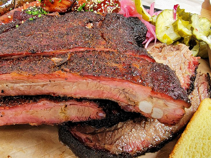 These beef ribs look like they came from a prehistoric cow. The pepper-crusted bark is practically Jurassic in its rugged perfection.