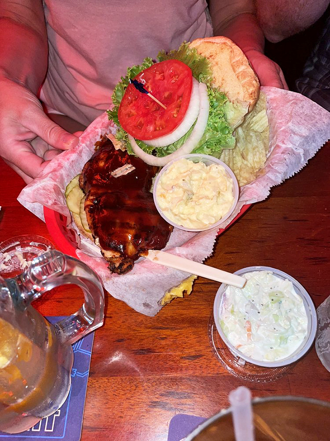 BBQ chicken that doesn't need a backyard grill to shine. The side of coleslaw stands by, ready to cool things down when the sauce kicks in.