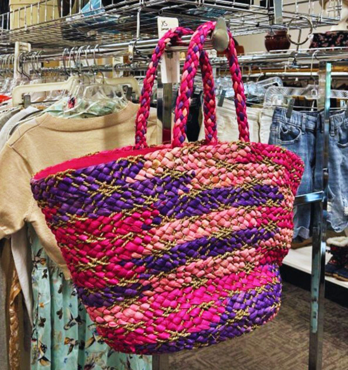 This vibrant woven beach bag practically screams "summer vacation" in a voice that drowns out your practical side saying "but winter's coming."
