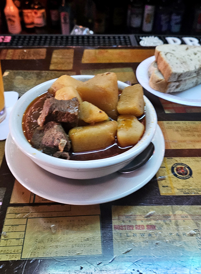 This hearty bowl of Hungarian guly&aacute;s honors South Bend's Eastern European heritage with tender beef and potatoes swimming in rich, paprika-laced broth.