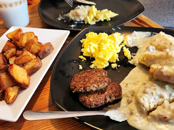 Biscuits and gravy: the breakfast equivalent of a warm hug from someone who truly understands what comfort food should be.