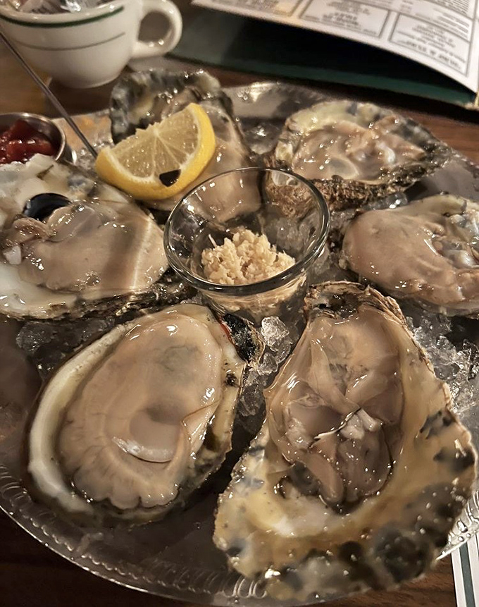 Blue Point oysters on the half shell&mdash;nature's perfect appetizer, requiring nothing more than a squeeze of lemon and a moment of appreciation.