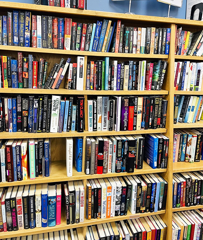 A bibliophile's dream where paperbacks cost less than your morning coffee. Books that have already been loved, waiting for their next chapter.