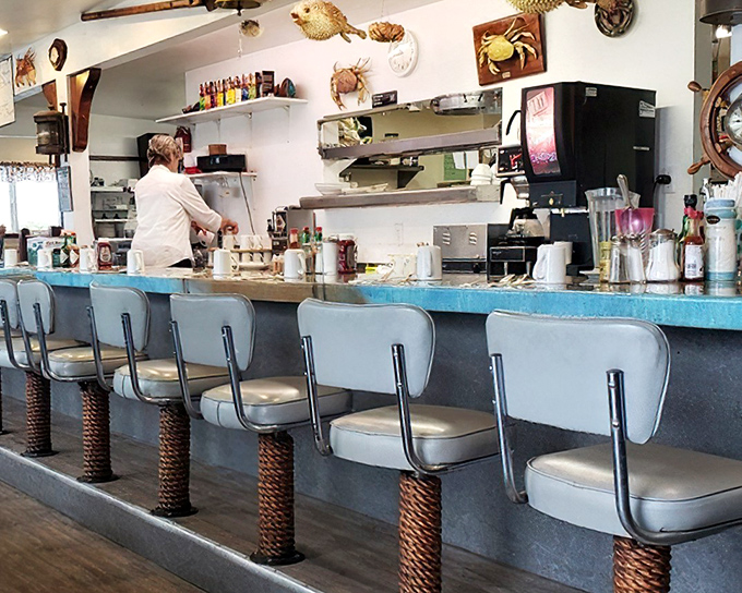 The breakfast counter &ndash; where morning philosophers gather to solve the world's problems over coffee and the promise of fresh seafood omelets.