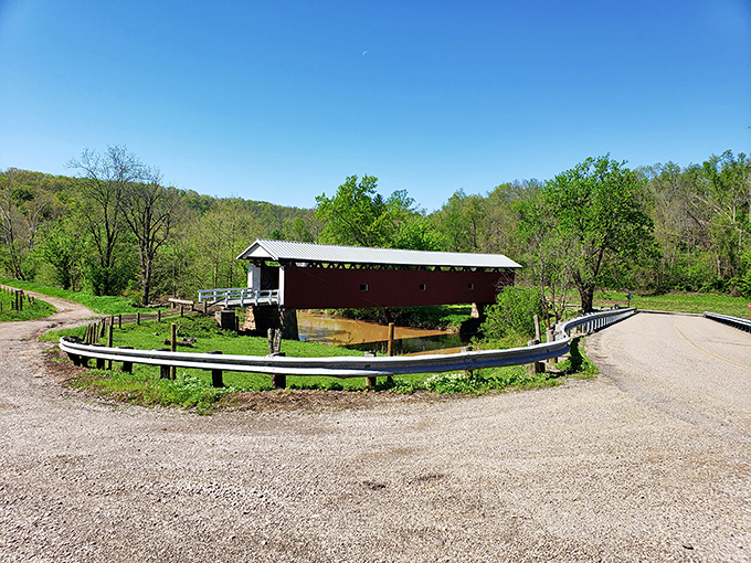 Distance shots capture the bridge's perfect proportions against rolling hills that would make Bob Ross reach for brushes.