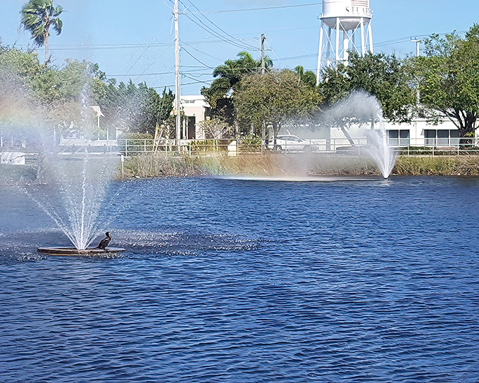 Stuart's fountains dance in the sunlight, with the town's iconic water tower keeping watch in the background &ndash; small-town charm with postcard-perfect scenery.