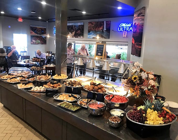 The buffet spread that answers the eternal question: "Why choose one thing when you can have everything?" A cornucopia of delights awaits the hungry traveler.