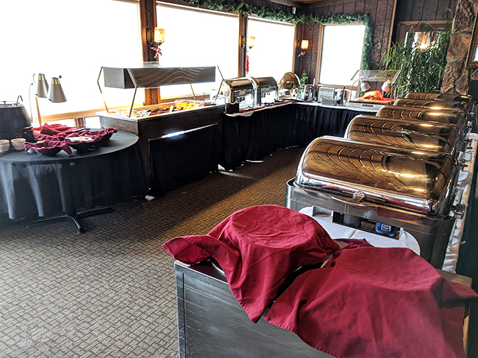 The buffet setup promises abundance in true Wisconsin fashion – no one has ever left a supper club hungry, and they're not starting now.