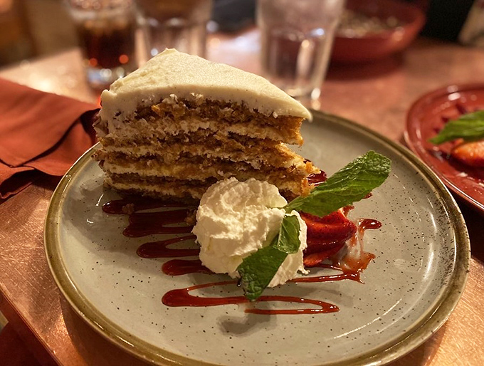 Layer upon layer of moist carrot cake &ndash; a sweet finale that somehow manages to be both indulgent and worth every calorie.