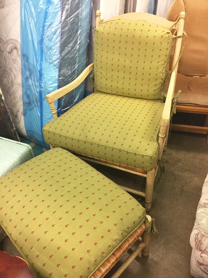 This vintage chair and ottoman set isn't just furniture&mdash;it's a conversation piece waiting to hold court in your living room.