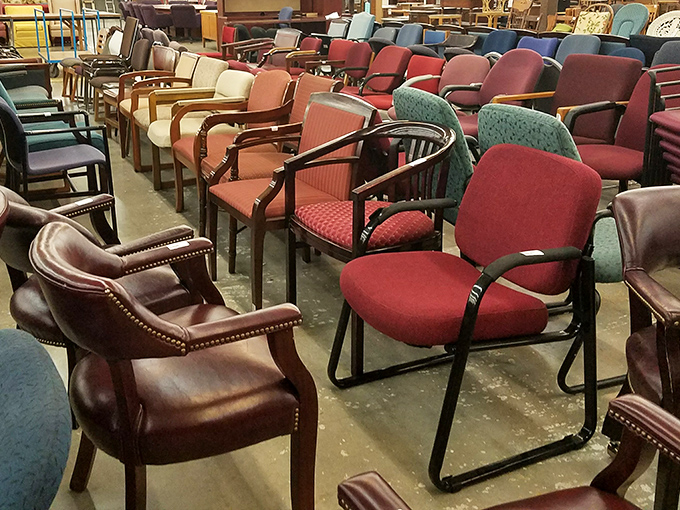 Office chairs in every color imaginable, ready to support your work-from-home empire dreams.