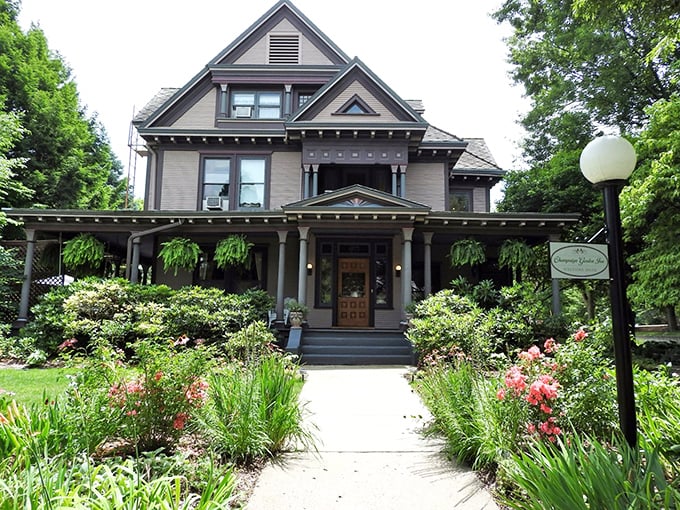 Victorian charm meets Midwestern hospitality at this historic inn, where wraparound porches and garden pathways whisper stories of bygone eras.