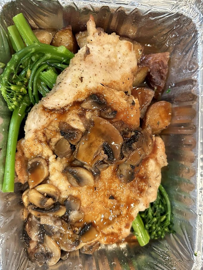 Chicken Marsala with mushrooms and broccolini that makes you wonder why you ever eat anything else. The sauce alone deserves its own fan club.