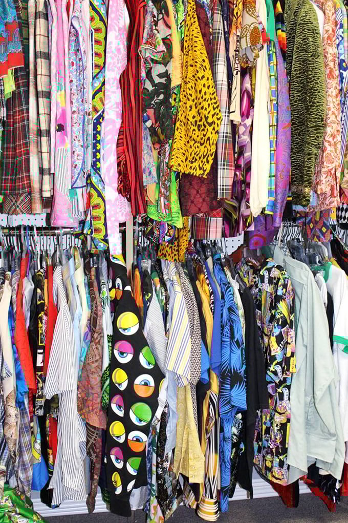 A kaleidoscope of vintage fashion waiting for new adventures. That polka dot shirt hasn't been this excited since Studio 54 was in its heyday.