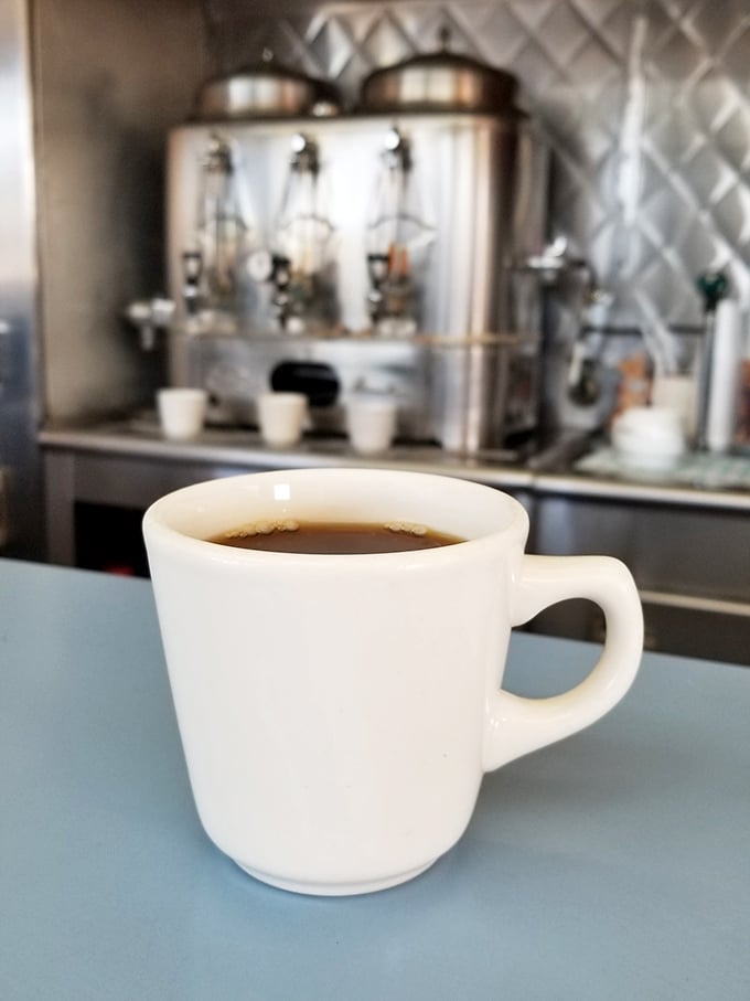 Coffee served in a mug that means business &ndash; no foam art, no fancy names, just the fuel that built Detroit.