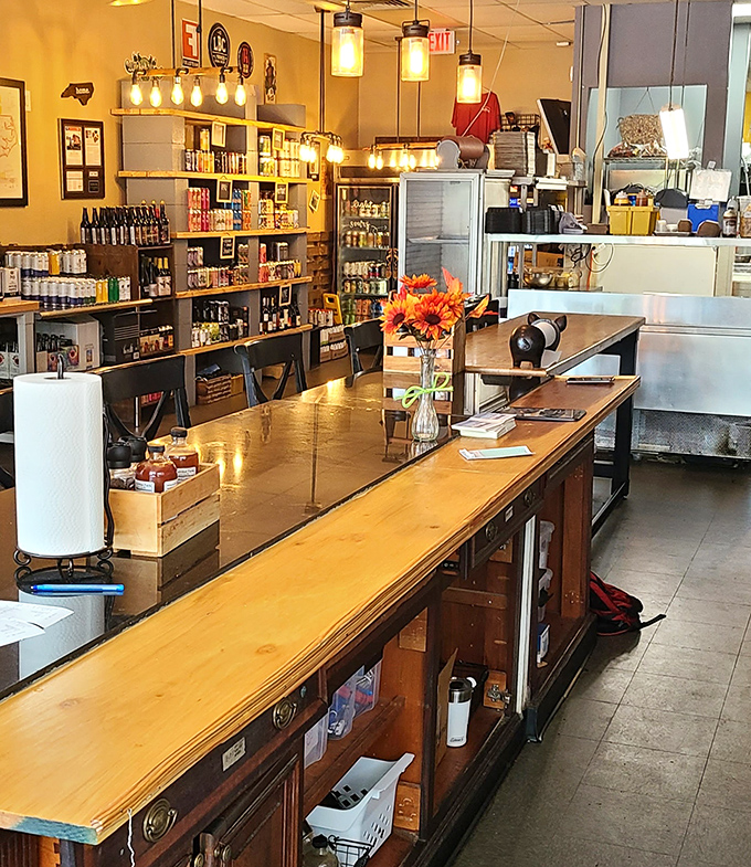 The wooden counter, with its lived-in patina, has witnessed countless moments of barbecue bliss and "first bite" face journeys.