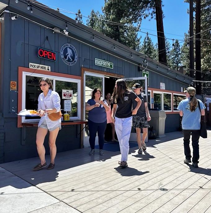 Where locals and tourists unite in the universal language of "waiting for really good food" outside a beloved Tahoe institution.