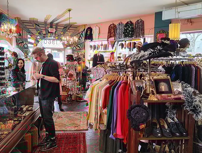 Vintage shopping is a social experience—these customers aren't just buying clothes, they're adopting pieces of history while getting expert guidance.