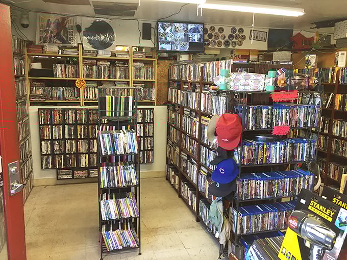 The DVD section&mdash;a physical Netflix from the before-times when "streaming" meant something was wrong with your plumbing. 