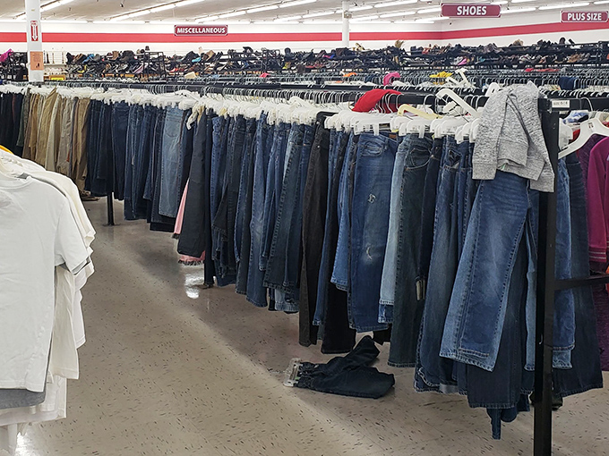 Denim paradise where every wash and style imaginable hangs waiting for its perfect match.