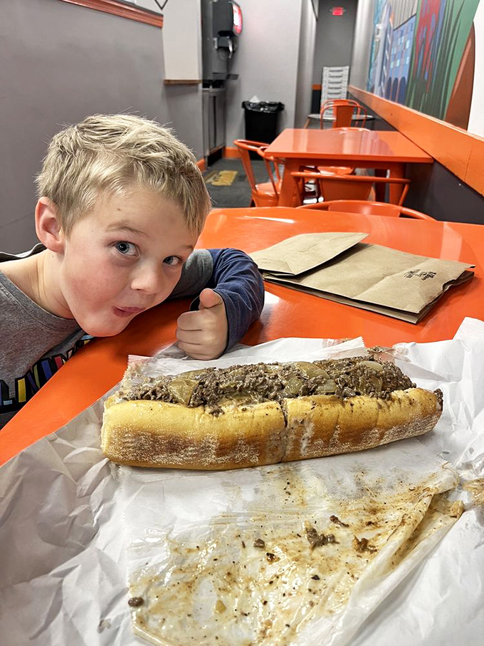 Young diners discover that great food transcends age &ndash; this cheesesteak clearly earned its enthusiastic thumbs up.