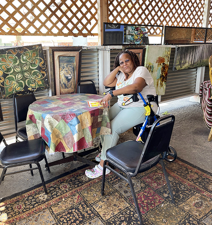 A colorful patchwork tablecloth sets the stage for meals that feel like they're straight from grandma's kitchen.