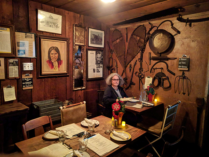 Dining at The Old Place means sharing walls with history. The memorabilia isn't decoration&mdash;it's documentation of California's wilder days.