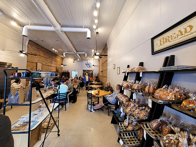 The dining room buzzes with the energy of people who've discovered something special. Those shelves of baked goods aren't just decoration&mdash;they're temptation in plain sight.