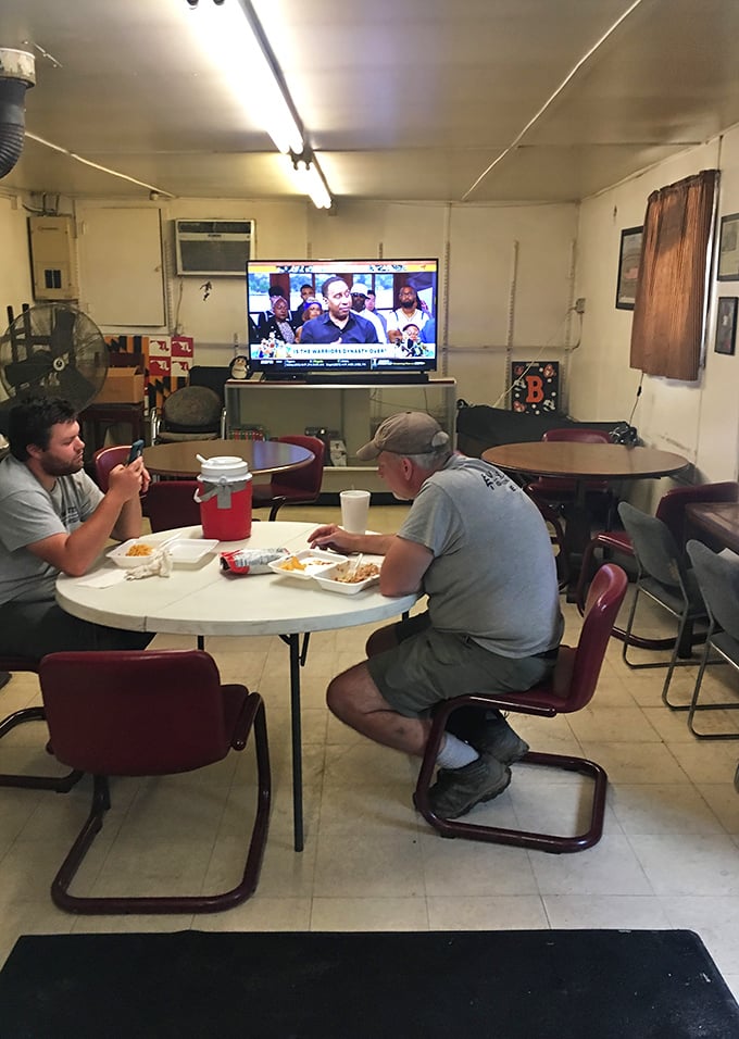 Lunchtime at Jake's&mdash;where conversations pause briefly for important moments with forks and napkins. The TV watches you, not the other way around.